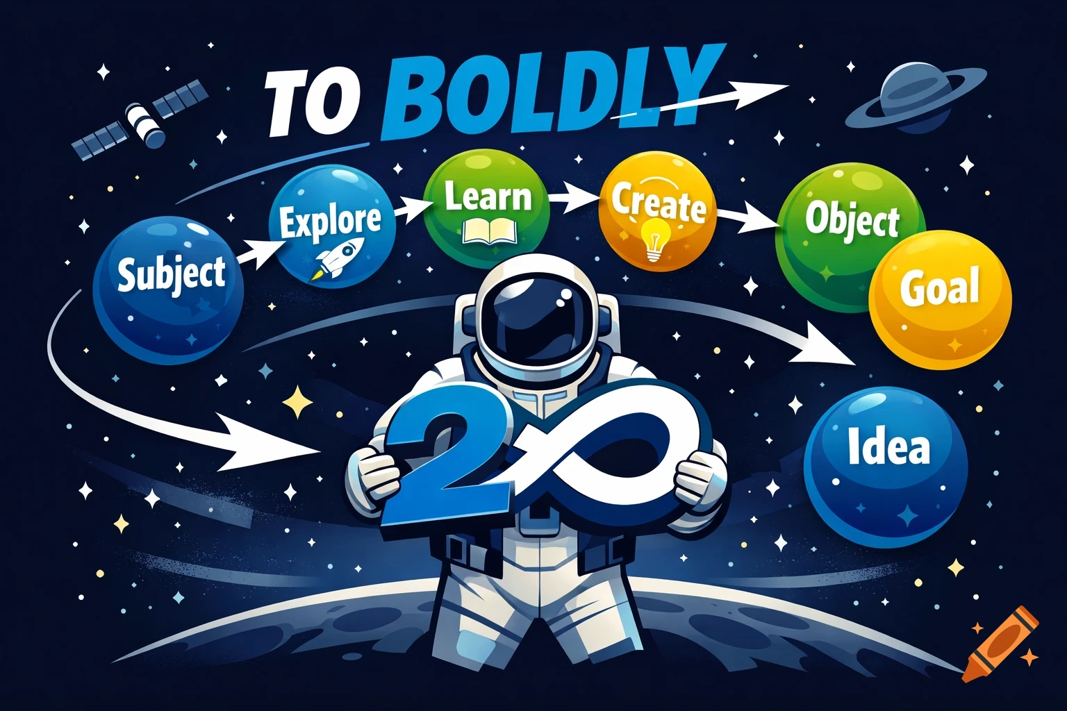 An astronaut holding a '2' and an infinity symbol in space, surrounded ...
