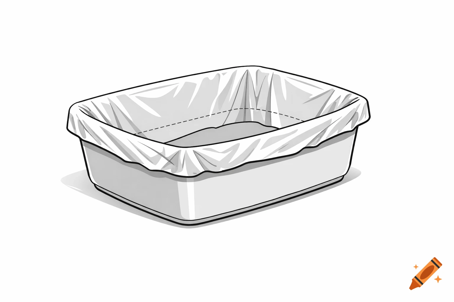 Line art illustration of a rectangular cat litter box with a white ...