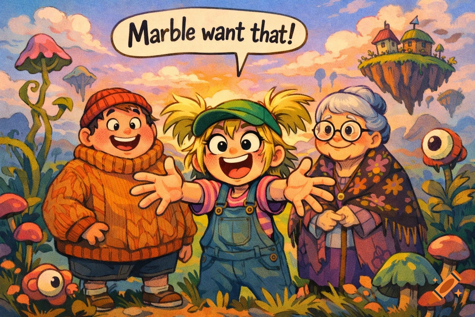 A colorful cartoon shows a cheerful girl with pigtails and a cap ...