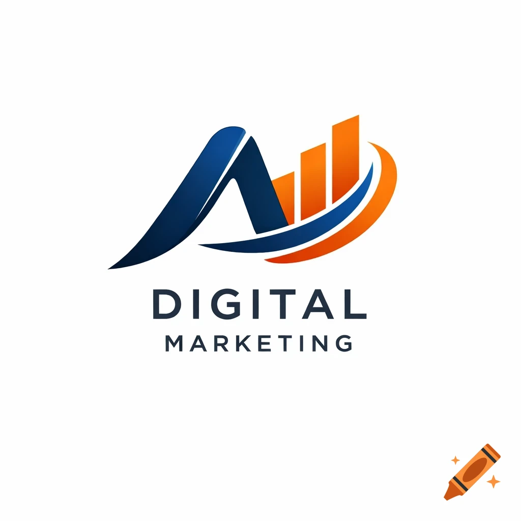 Modern digital marketing logo featuring an abstract blue 'A' shape ...