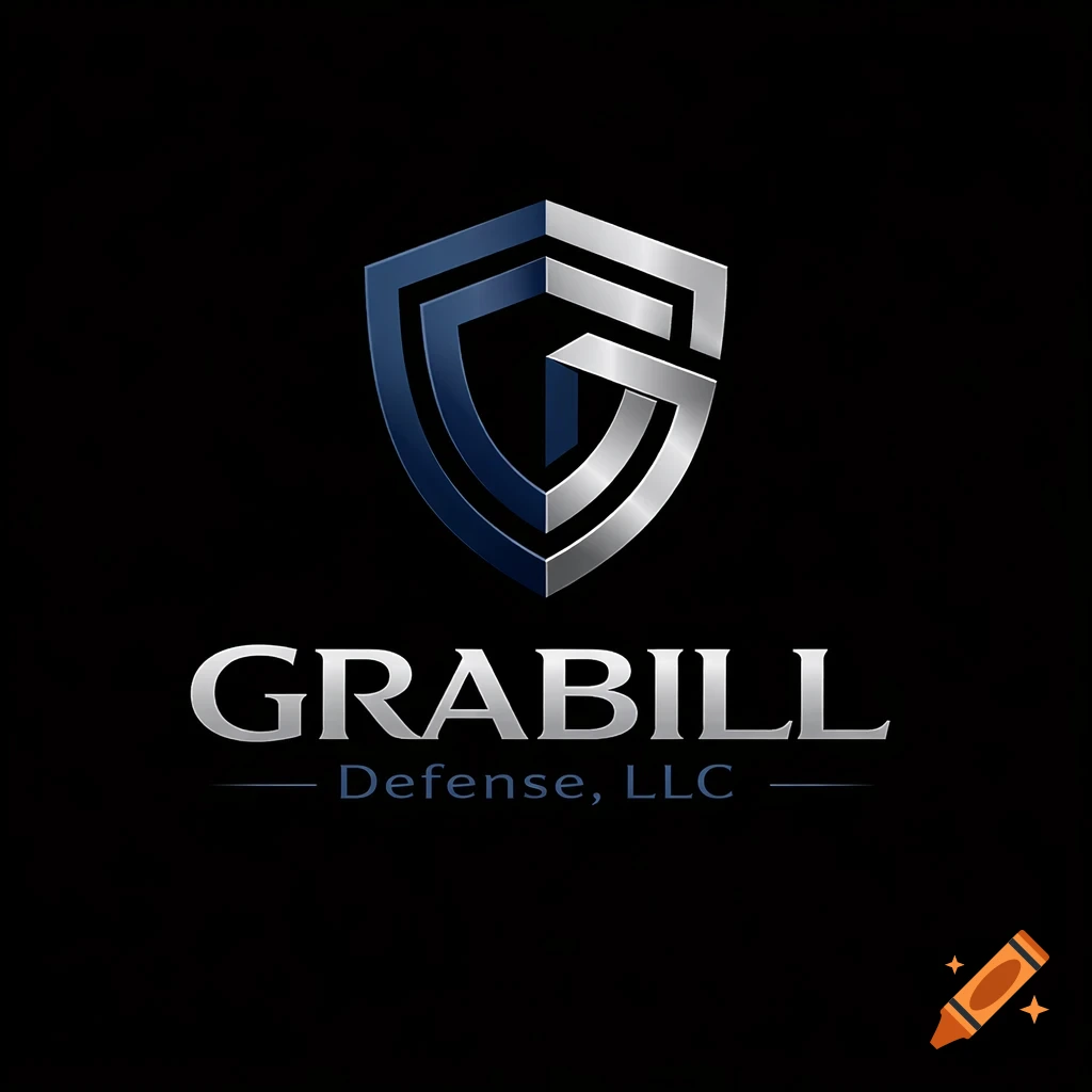 A metallic silver and blue shield logo with 'GRABILL Defense, LLC' text ...