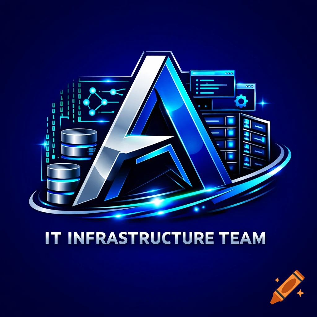 A futuristic blue and silver logo with a stylized 'A', IT ...