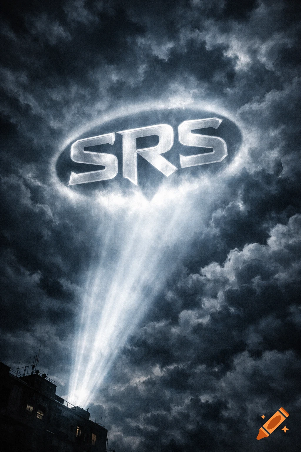 The SRS logo glows in a dramatic beam of light against a dark, cloudy ...