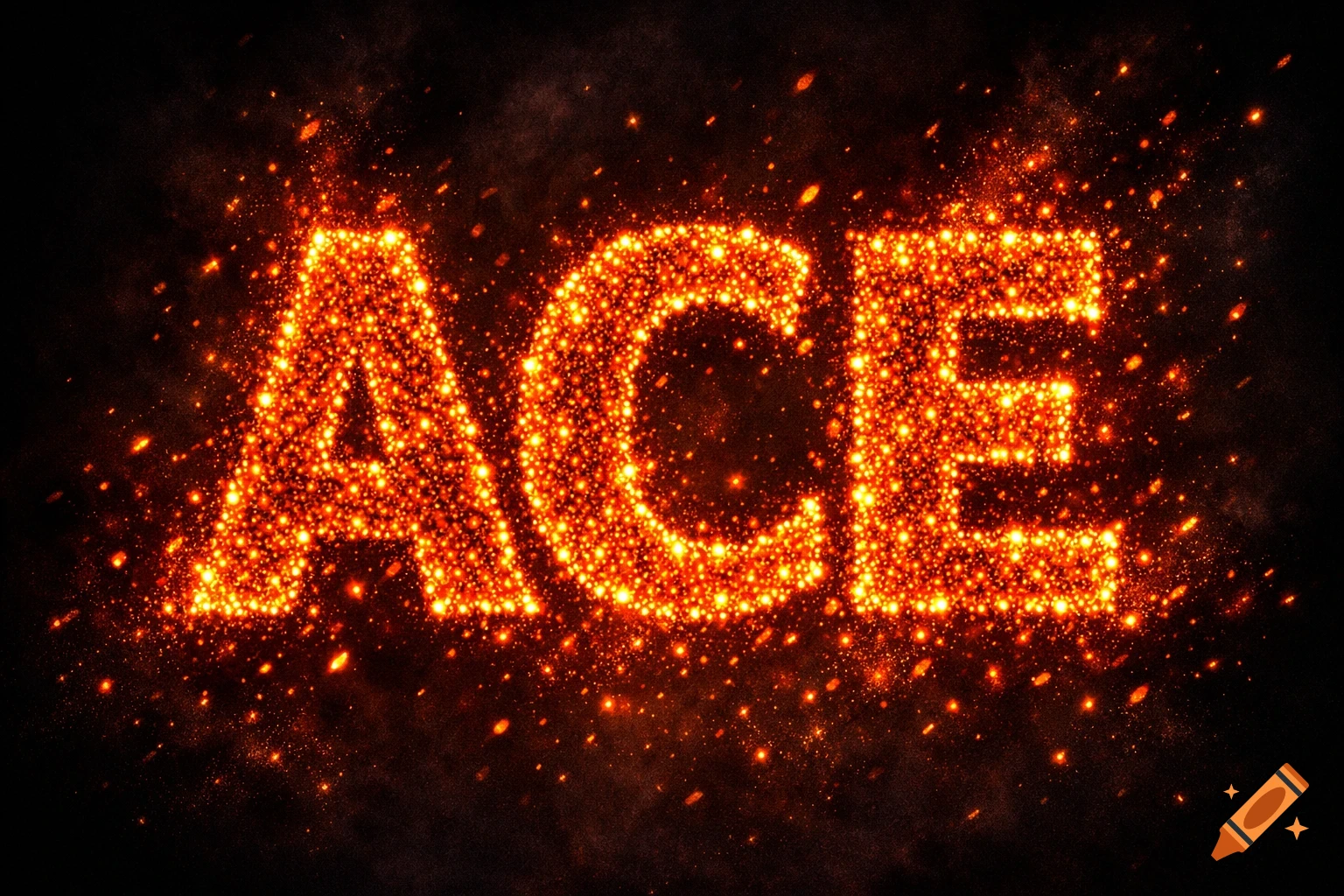 Bold fiery letters ACE formed by glowing orange and yellow dots on a ...