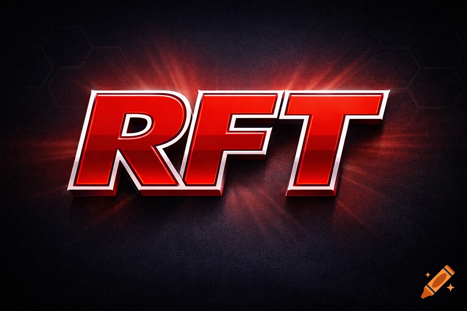 A glowing red and silver 3D logo with the letters "RFT" on a dark ...