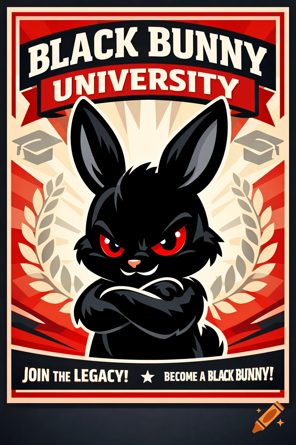 Vintage-style poster for Black Bunny University featuring a stern black ...