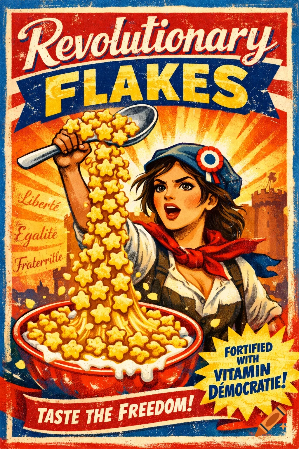 Vintage cereal box ad featuring a woman in French revolutionary attire ...