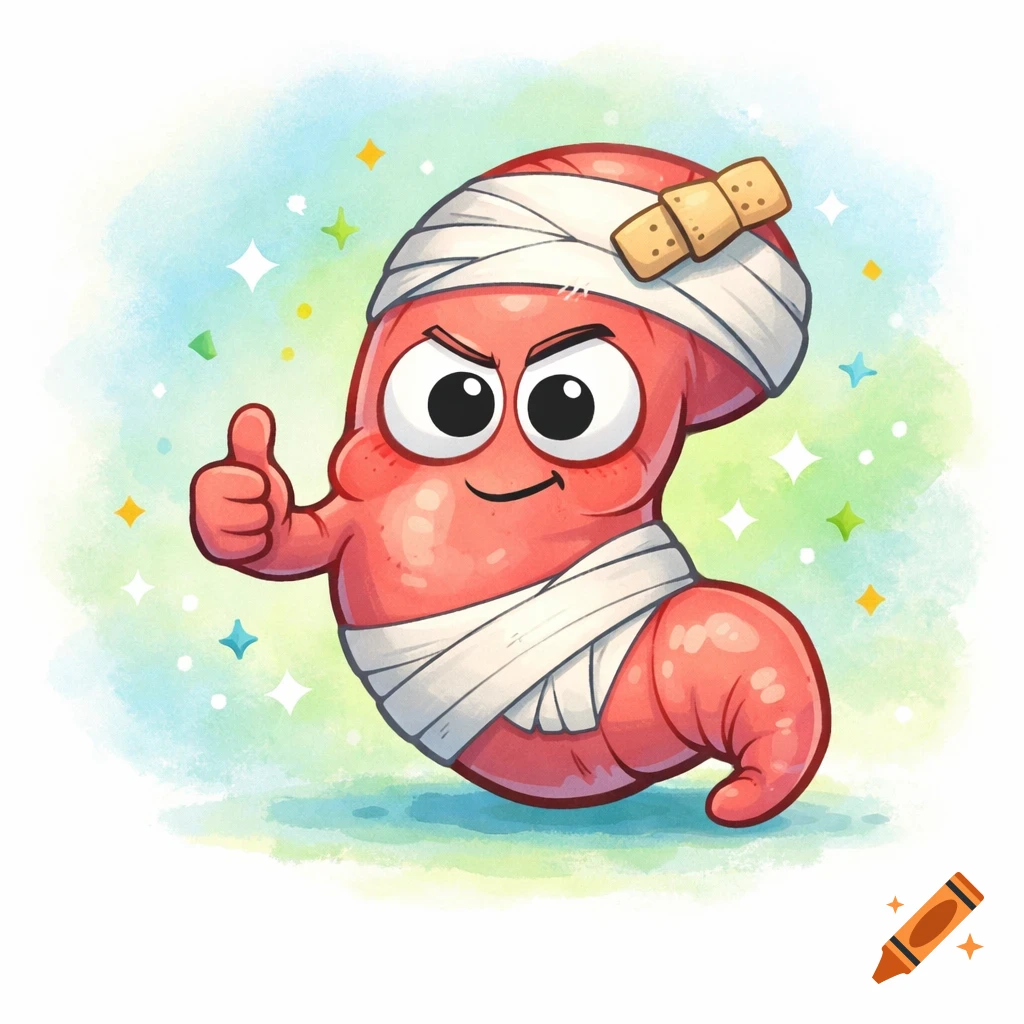 A cute, pink cartoon worm character with bandages on its head and body ...