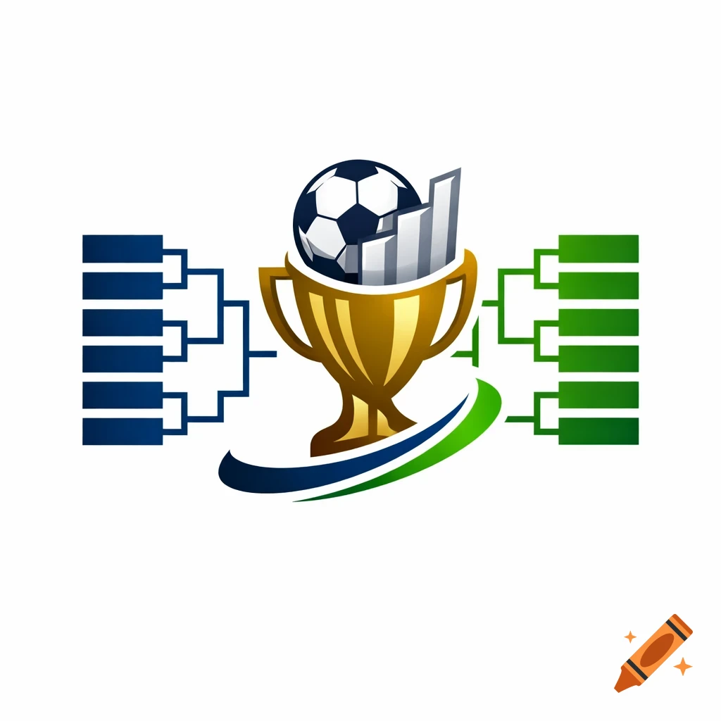 A logo featuring a golden trophy with a football, bar graphs, and ...