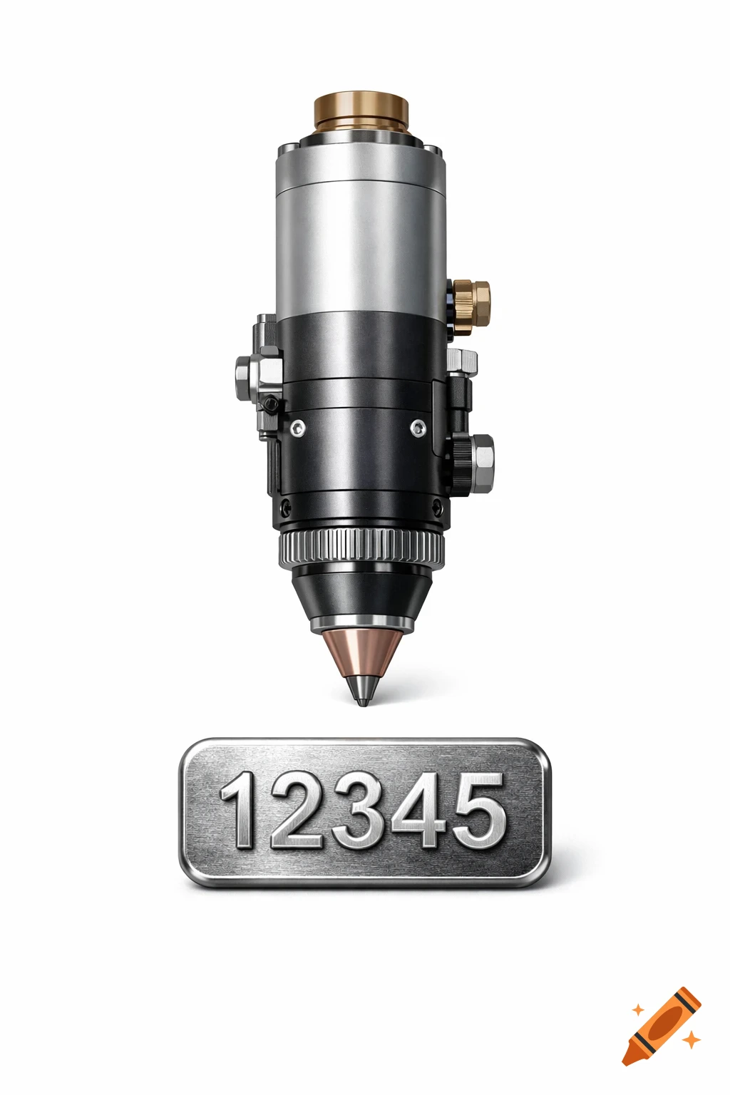 A laser machine cutting head, gradient from light to dark gray ...