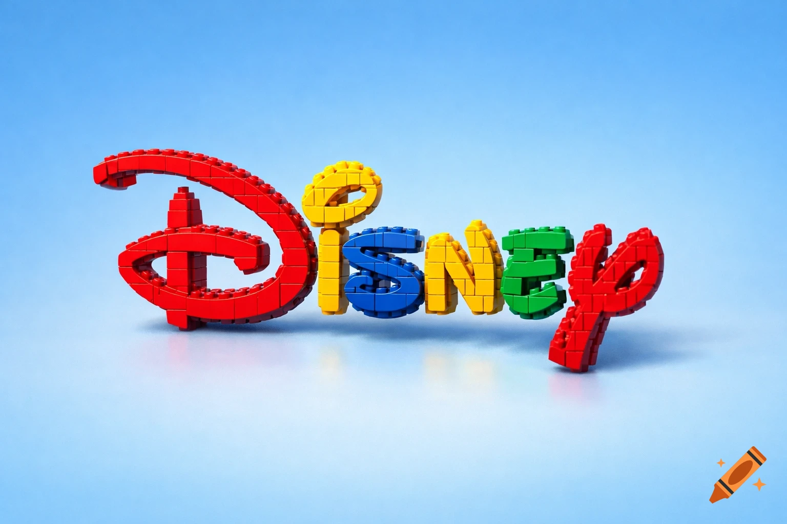 A photorealistic rendering of the Disney logo constructed from colorful ...
