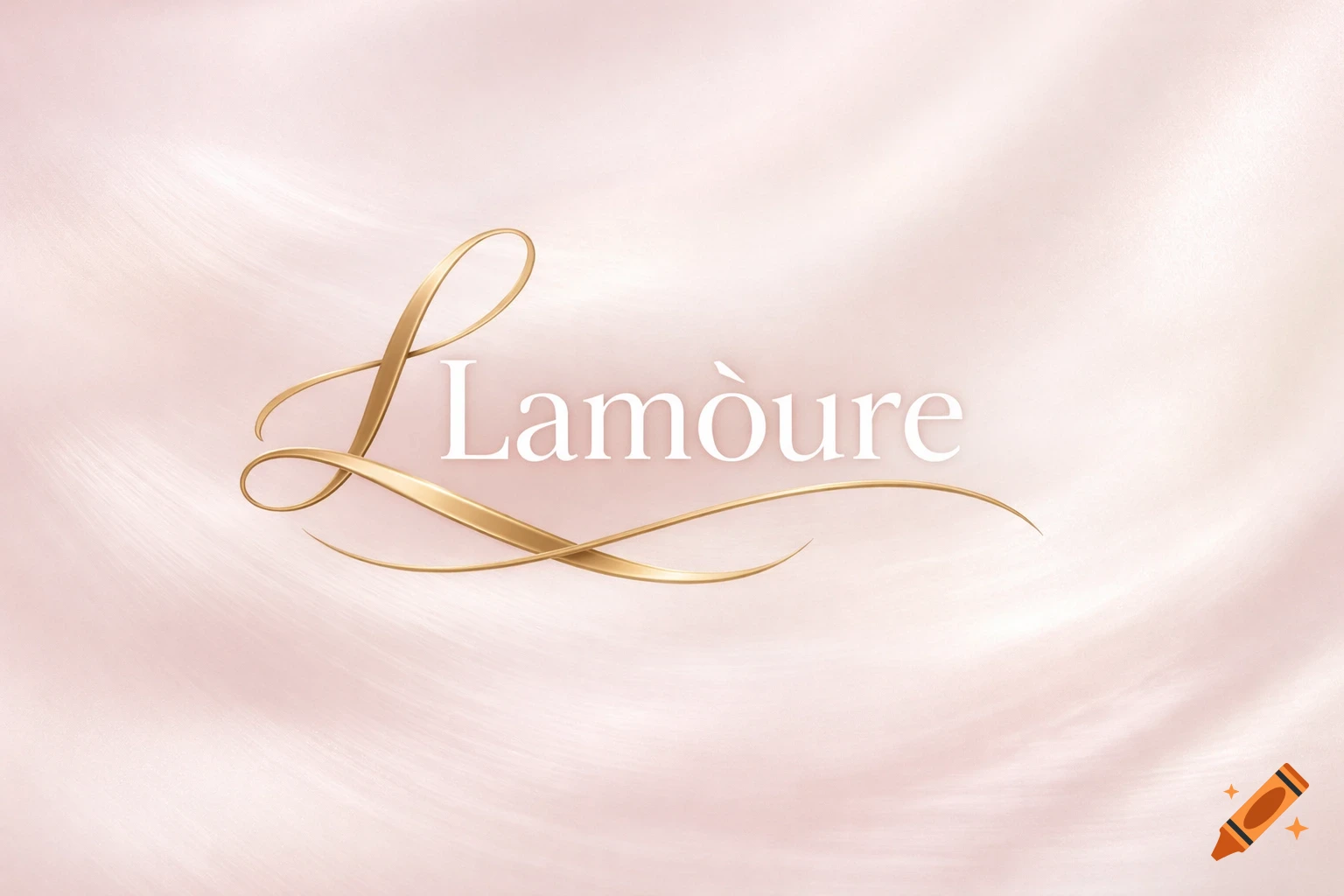 Elegant golden L and white 'Lamòure' logo on a soft, flowing light pink ...