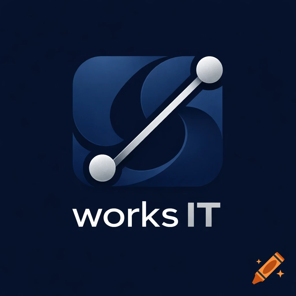 Modern 'works IT' logo: dark blue square with a stylized 'S' and a ...