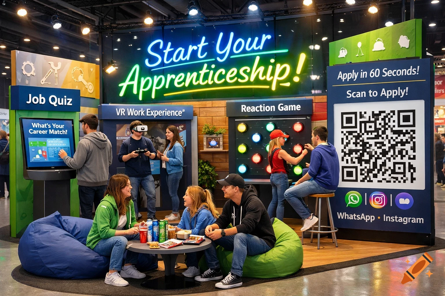 People engaging in interactive activities at an apprenticeship career ...