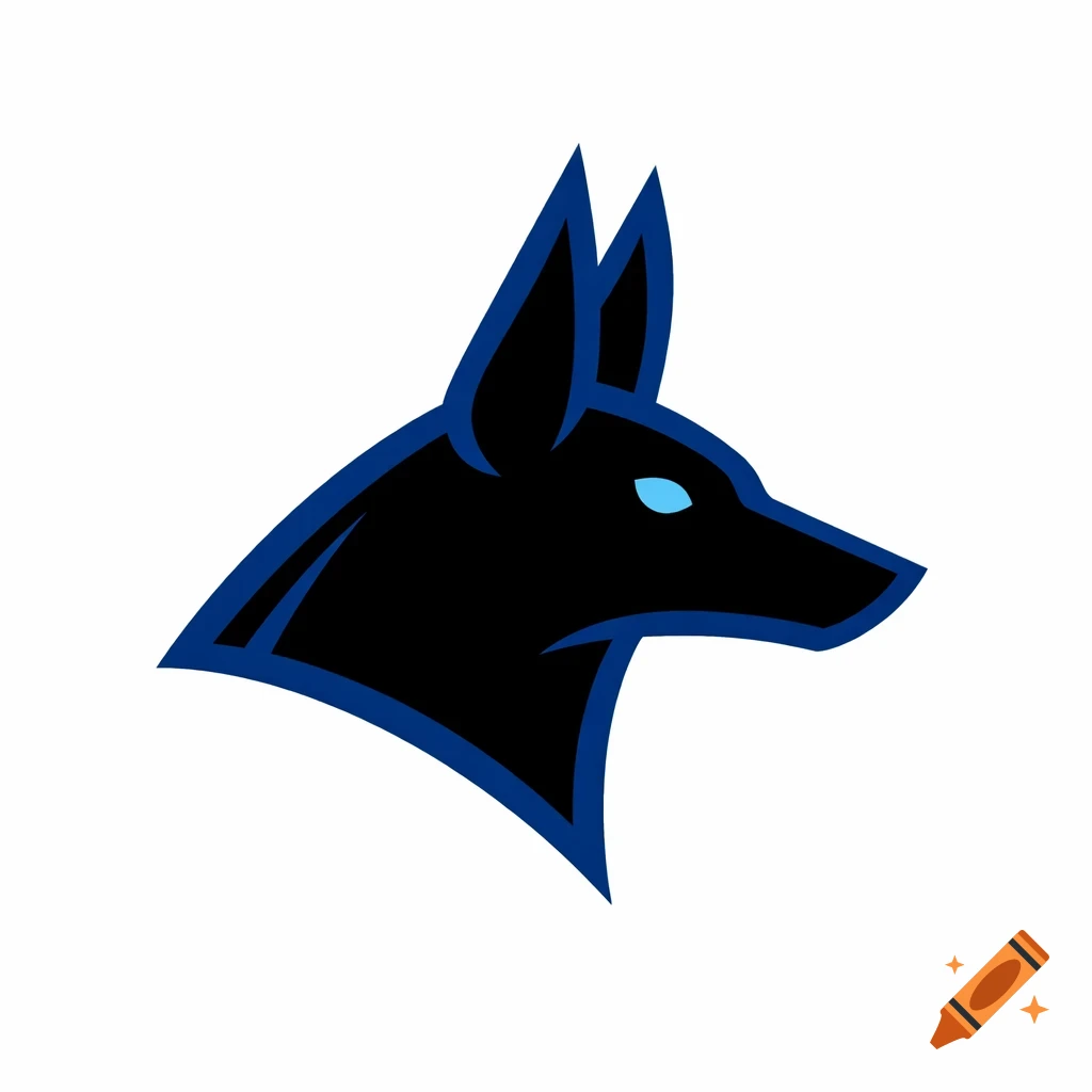 A minimalist black jackal head logo with a dark blue outline and a ...