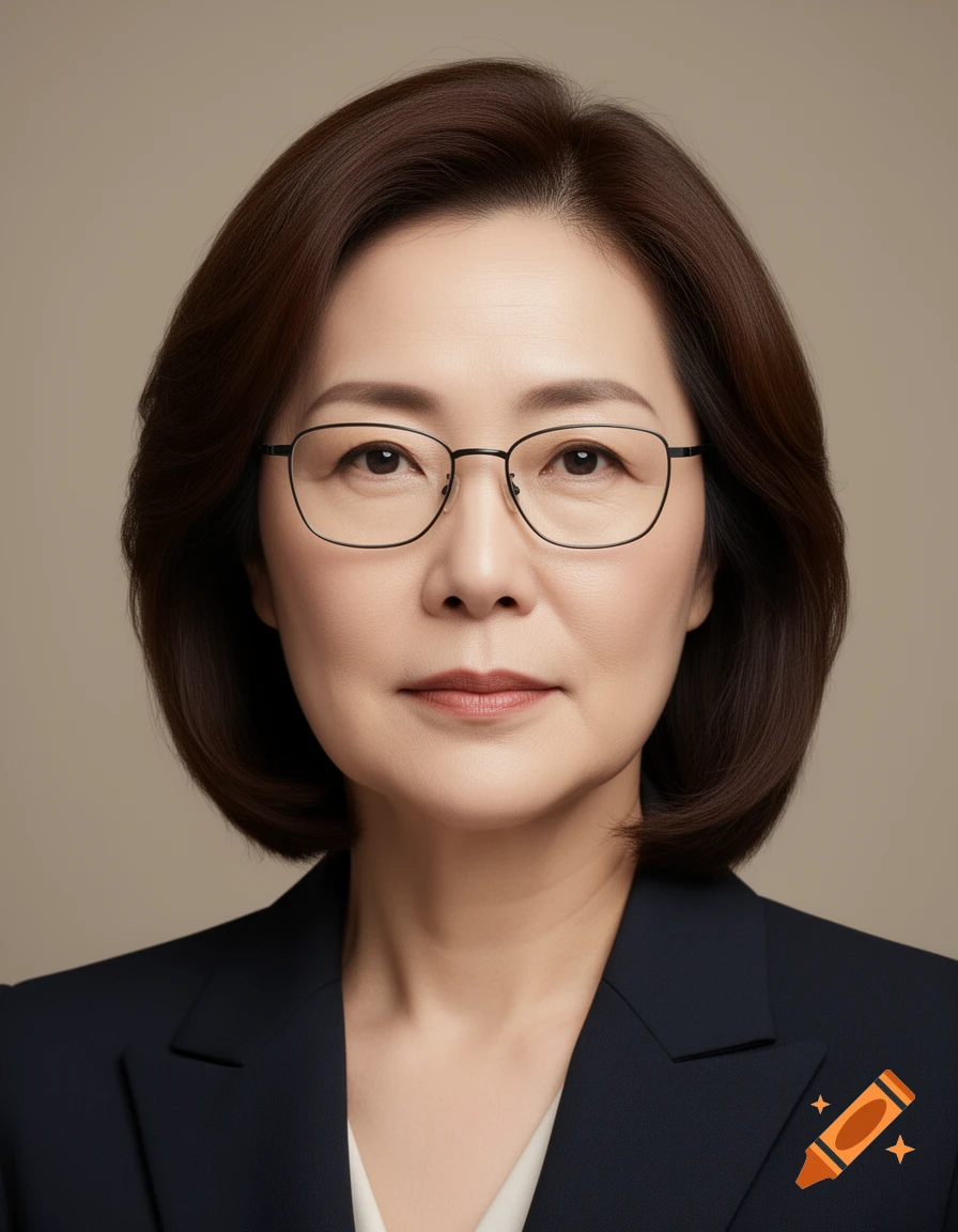 Photorealistic portrait of a Korean woman in professional attire ...