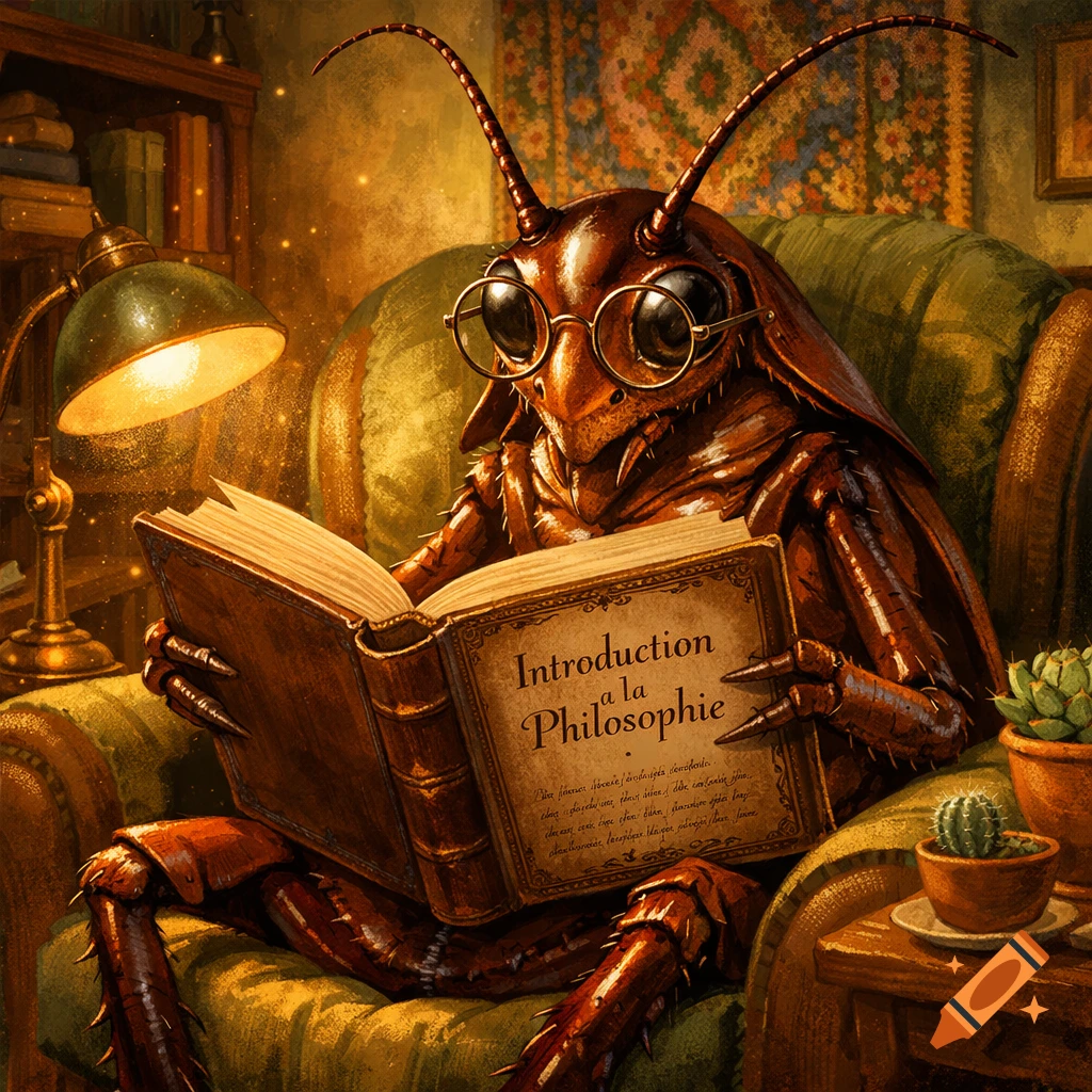 Detailed illustration of an anthropomorphic cockroach with glasses ...