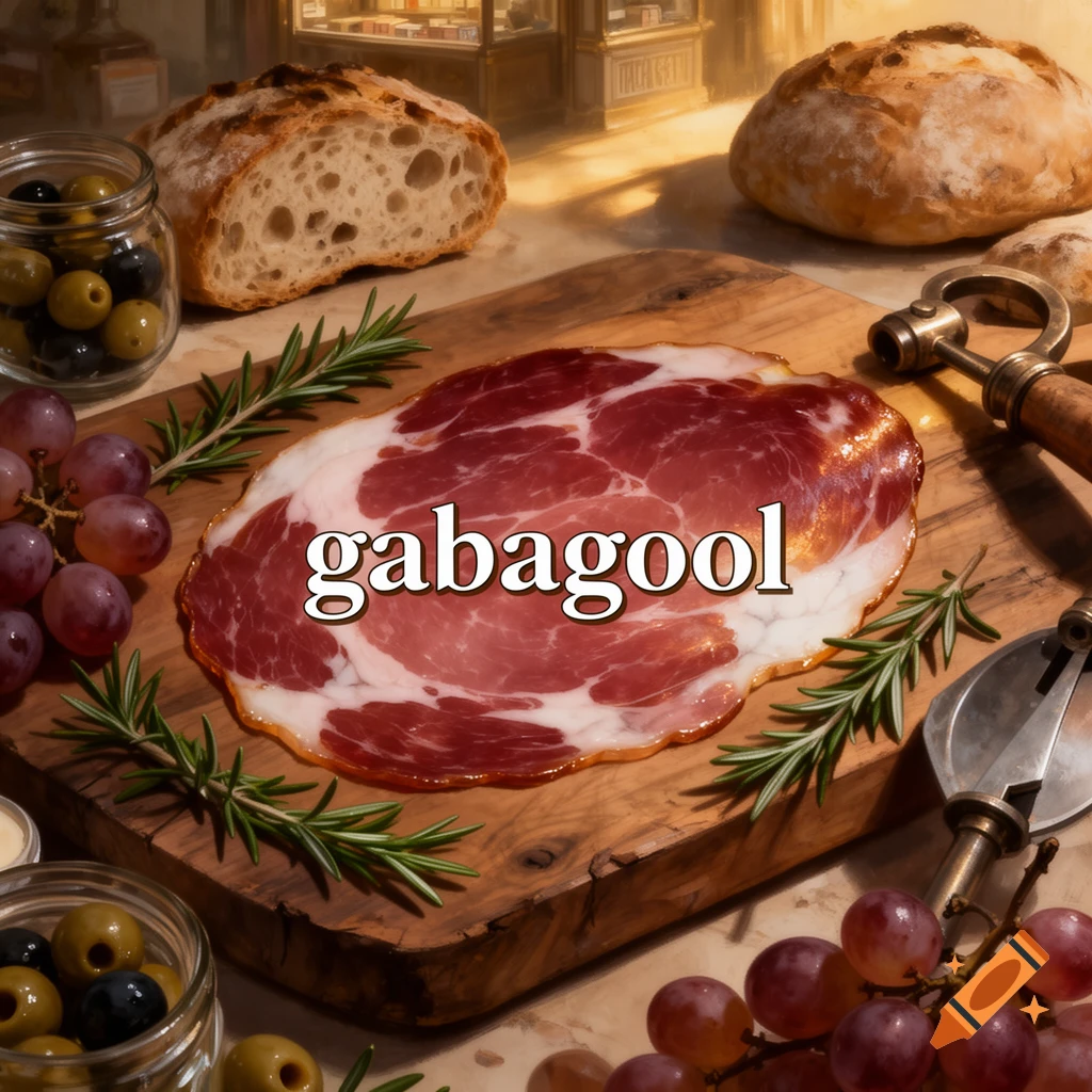 Photorealistic still life of gabagool, rosemary, bread, grapes, and ...