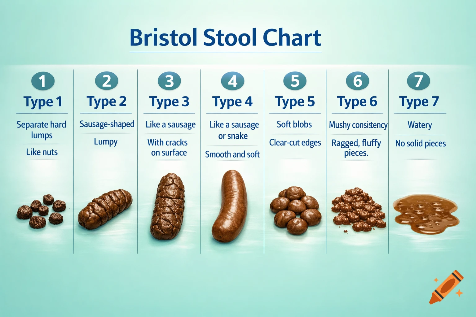 A diagram of the Bristol Stool Chart showing seven types of human feces ...
