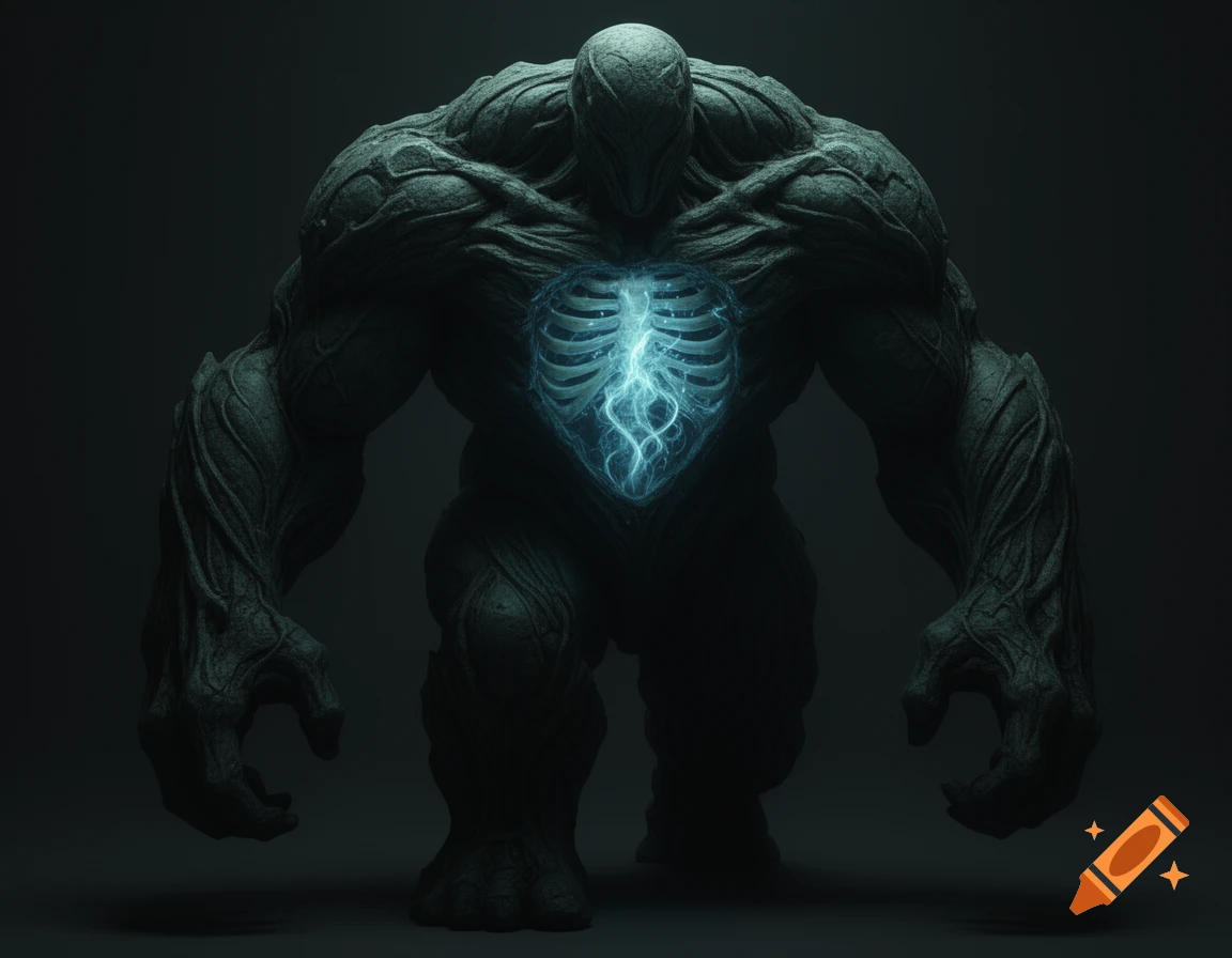 A dark, muscular, monstrous creature with a textured, organic body ...