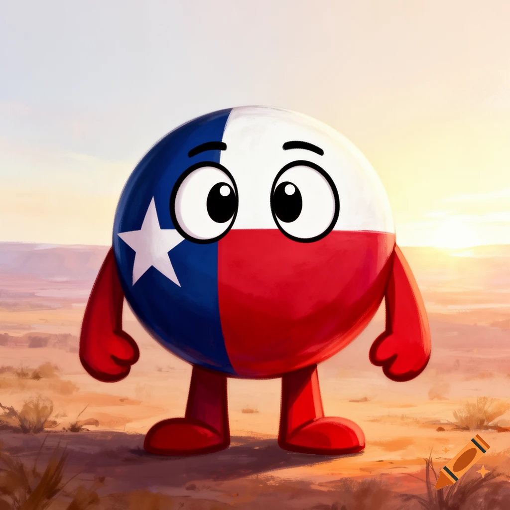 A cartoon character resembling the Texas flag with arms, legs, and ...