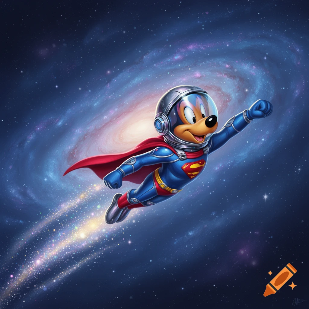 Cartoon character resembling Mickey Mouse in a Superman suit and ...