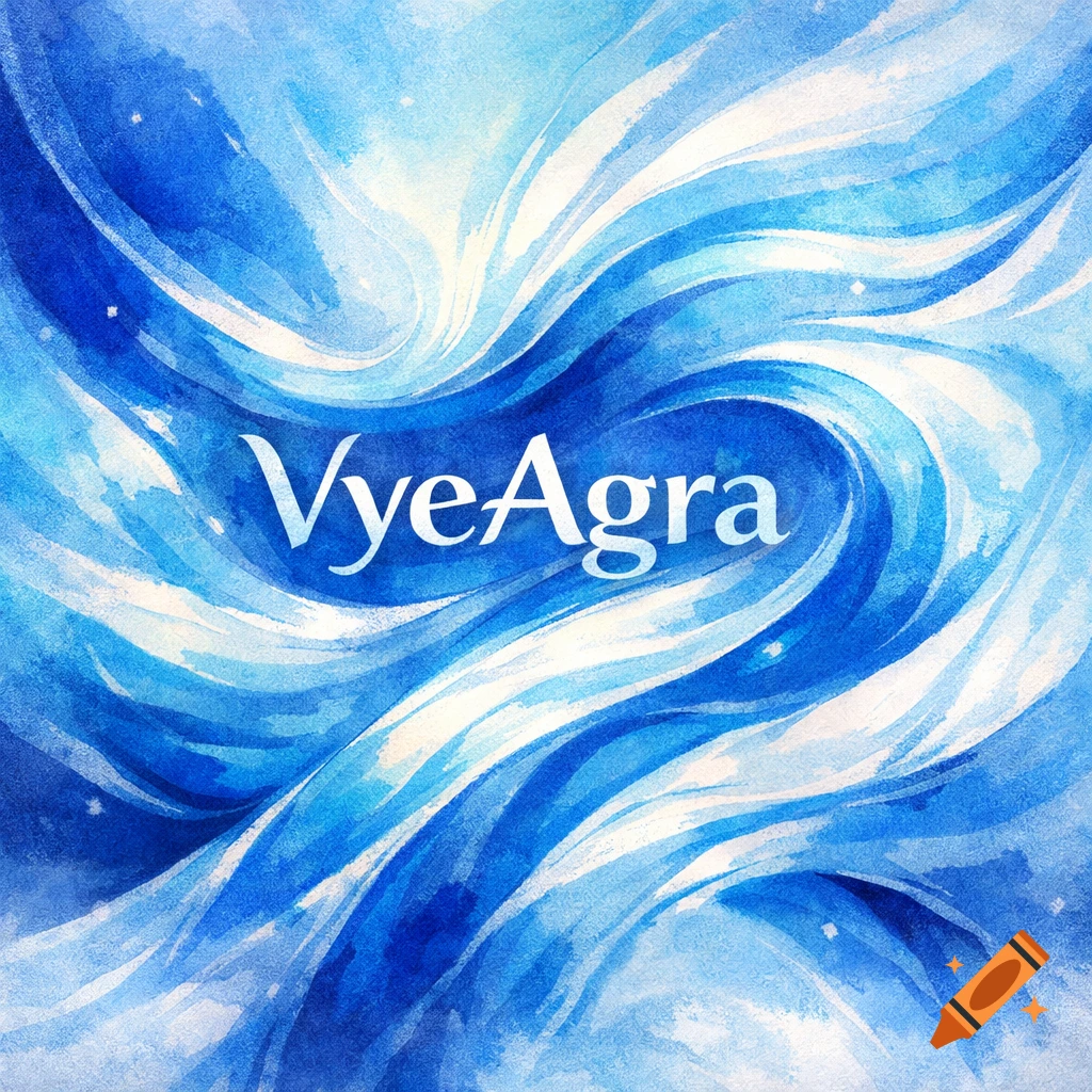 Watercolor painting of swirling blue and white waves with the word ...