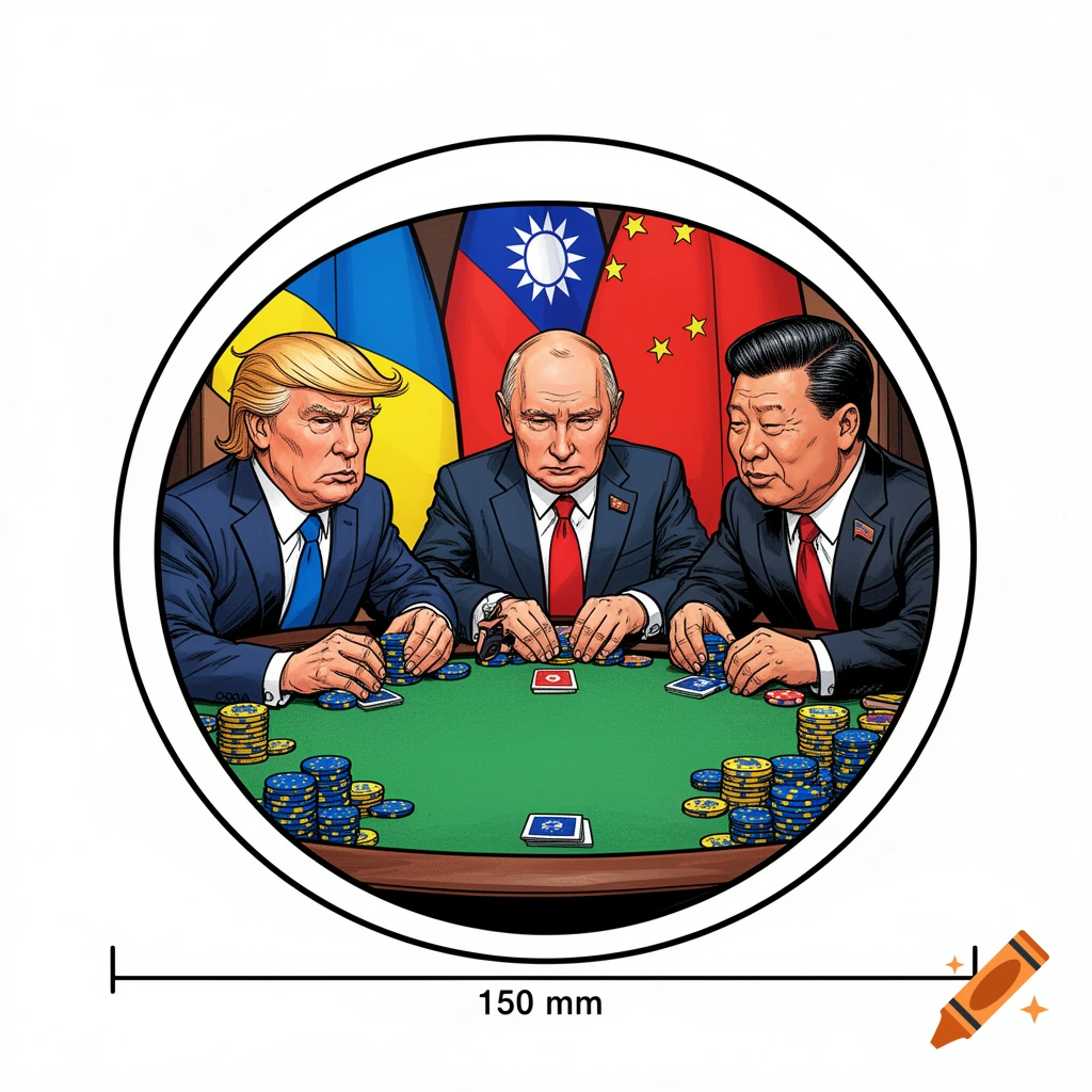 Cartoon of Trump, Putin, and Xi Jinping playing poker with custom flag ...
