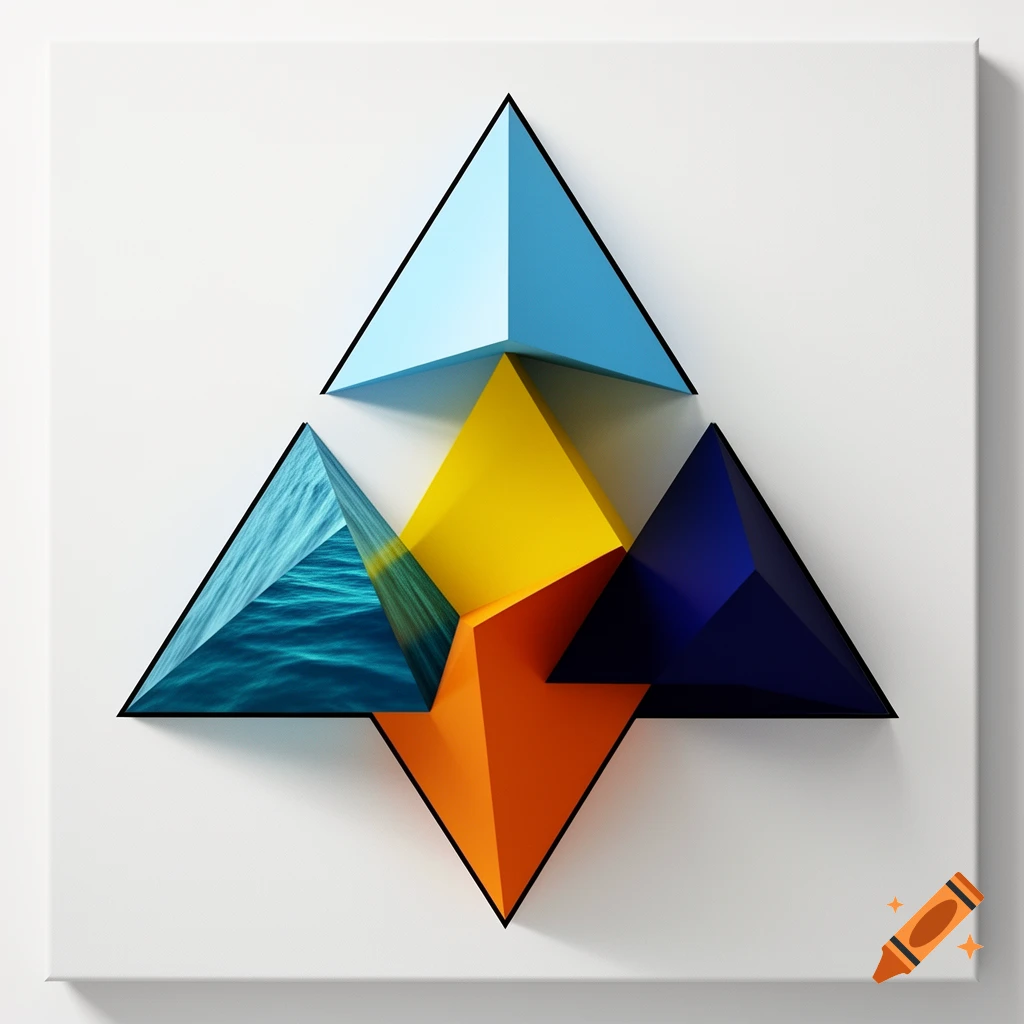 Abstract geometric image of colorful interlocking triangular prisms ...