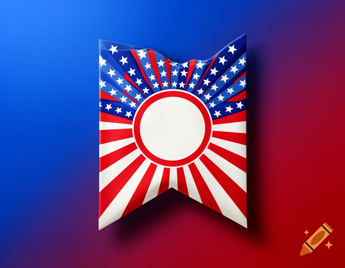 Stylized American flag banner with radiating stripes and stars on a ...