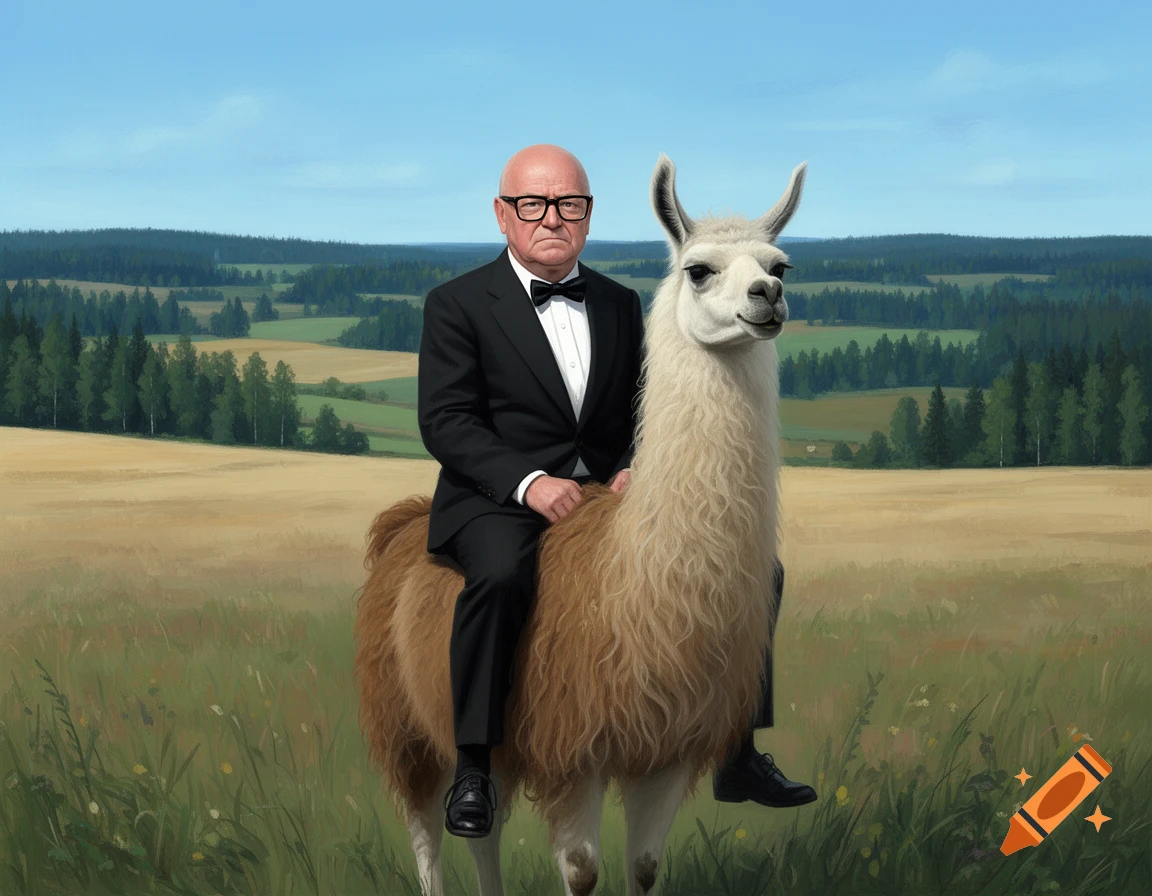 Bald man in a black suit, bow tie, and eyeglasses with a grumpy ...