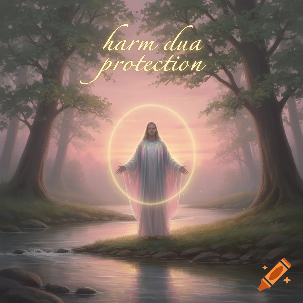 A spiritual figure with a glowing halo stands in a misty forest by a ...