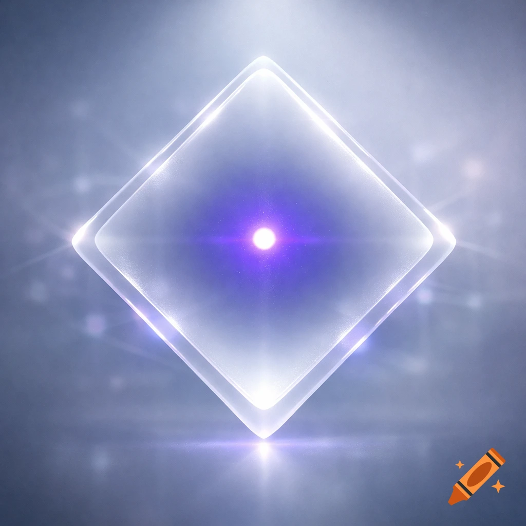 A glowing, semi-transparent diamond shape with a bright electric violet ...