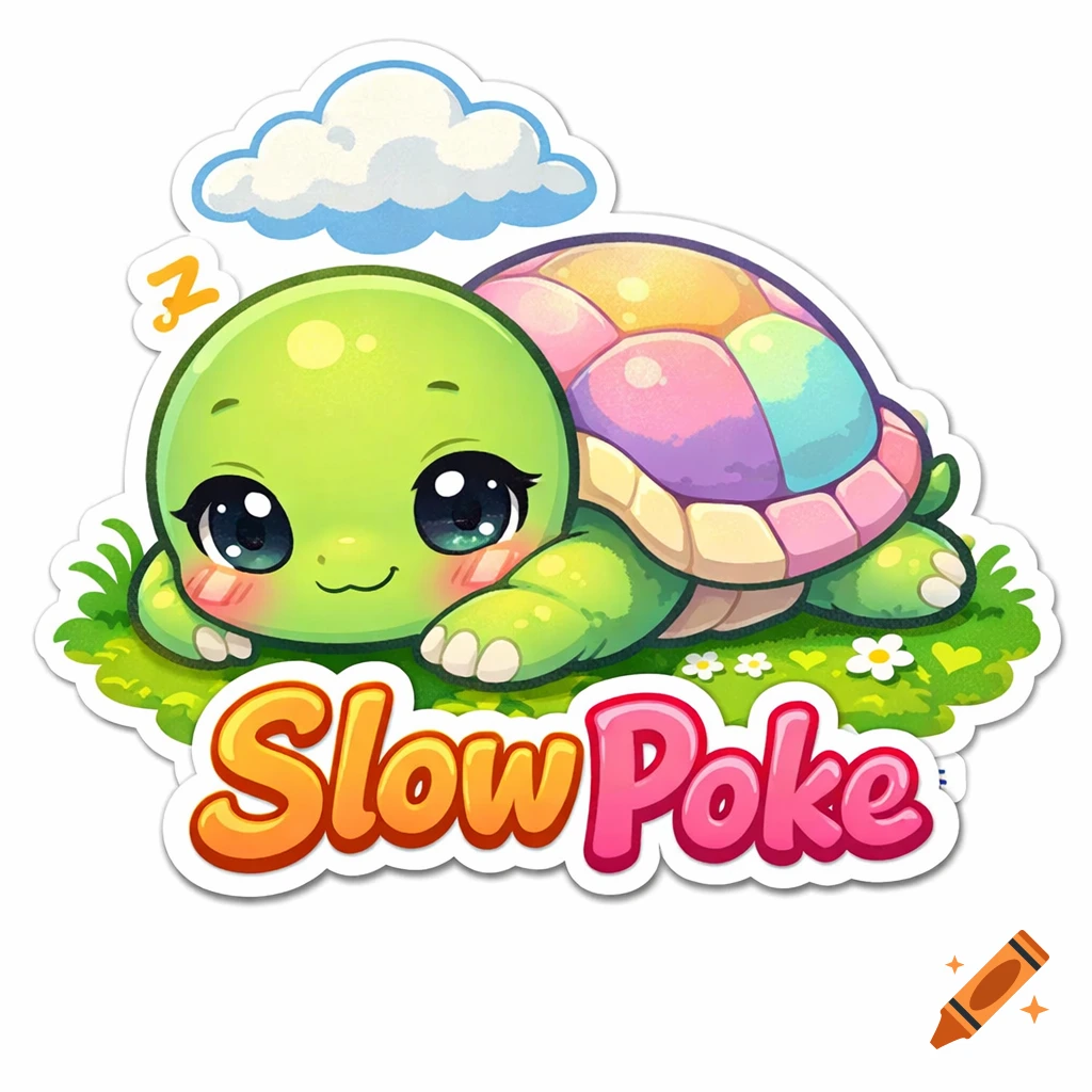Cute anime turtle sticker with a rainbow shell resting on grass, with a ...
