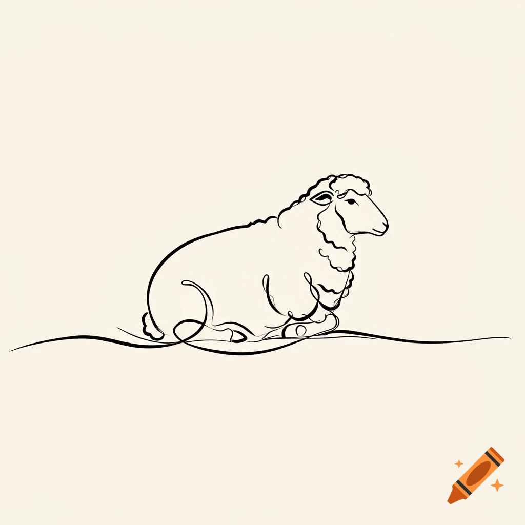 A minimalist one-line drawing of a sheep on a light background. on Craiyon
