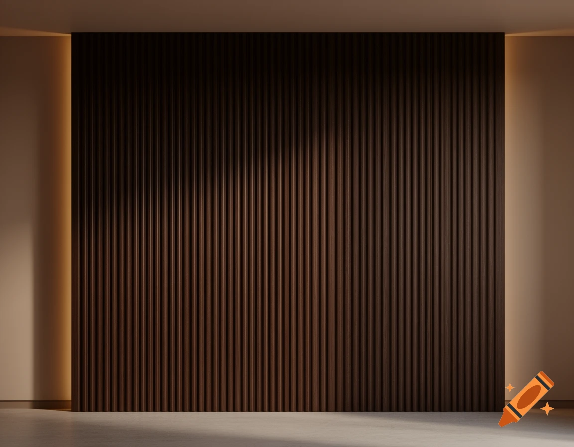 A dark brown fluted wall panel with subtle vertical grooves and warm ...