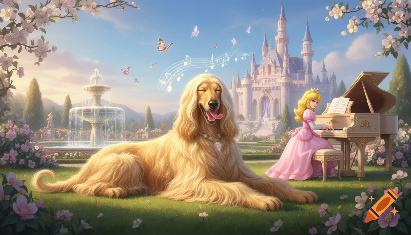 A majestic golden Afghan hound lies on the grass, eyes closed ...