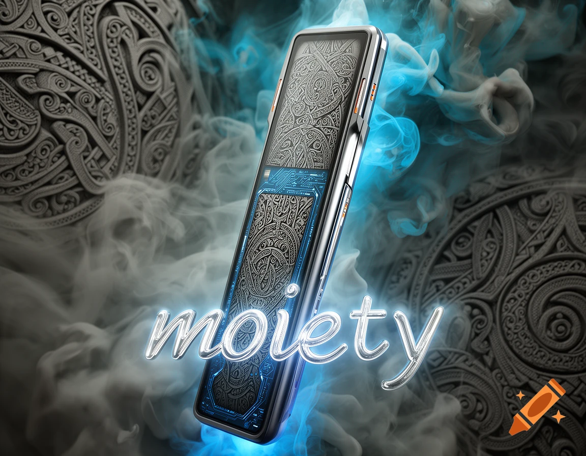 A stylized smartphone with intricate patterns and circuit board ...