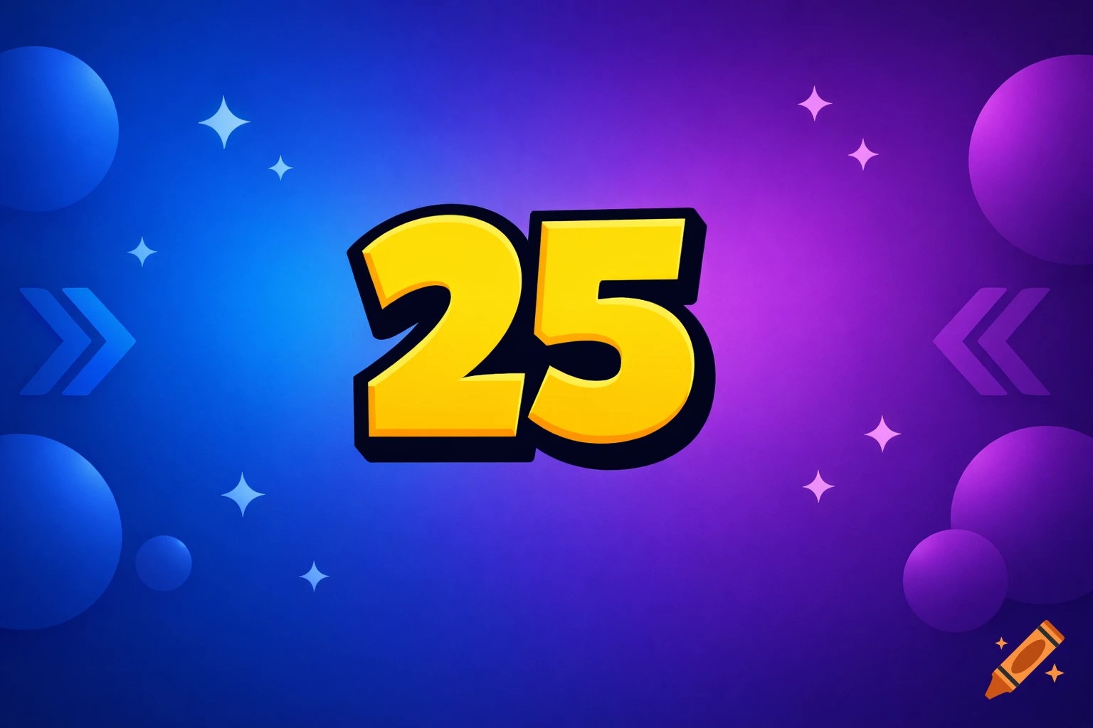 Large bold yellow number '25' on a vibrant blue and purple gradient ...