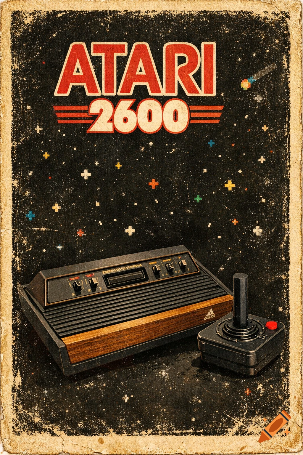 A vintage-style poster for the Atari 2600 console, featuring the ...