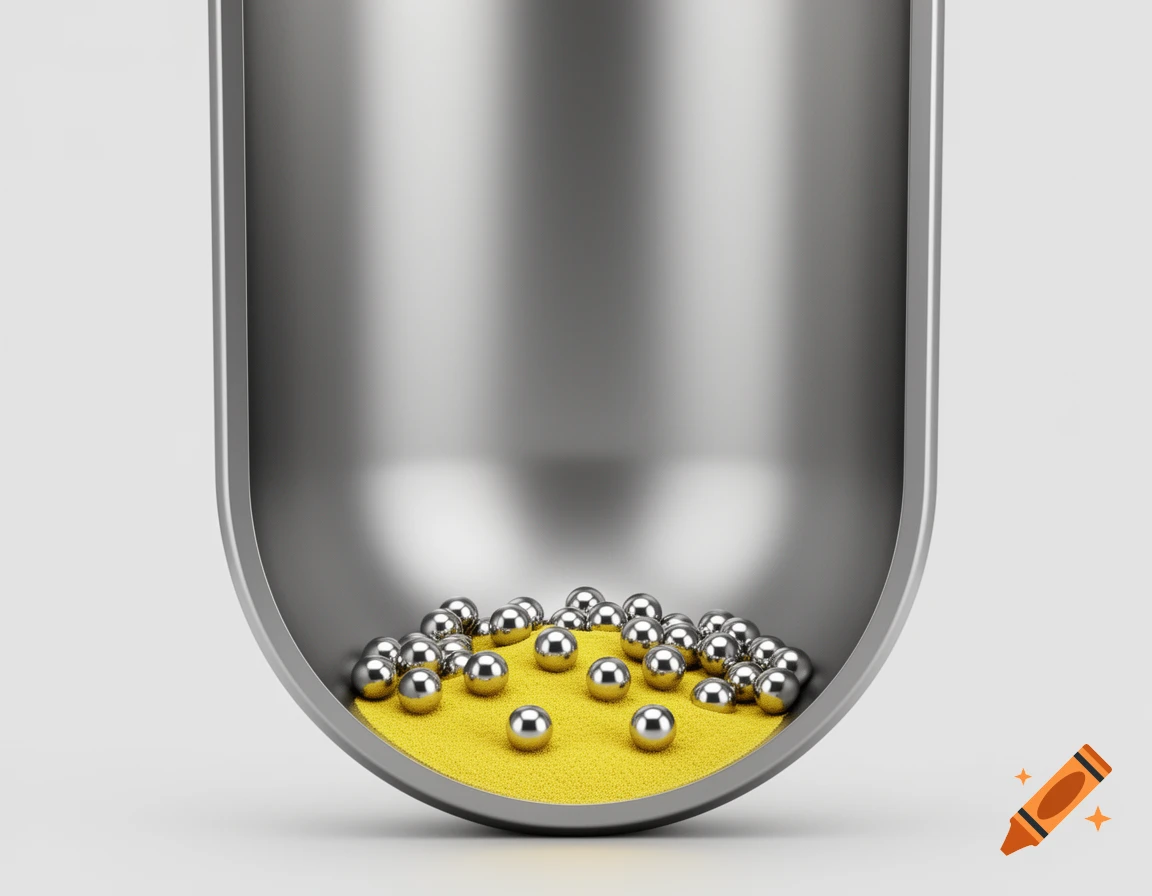Realistic scientific illustration of a cross-section of a metallic ball ...