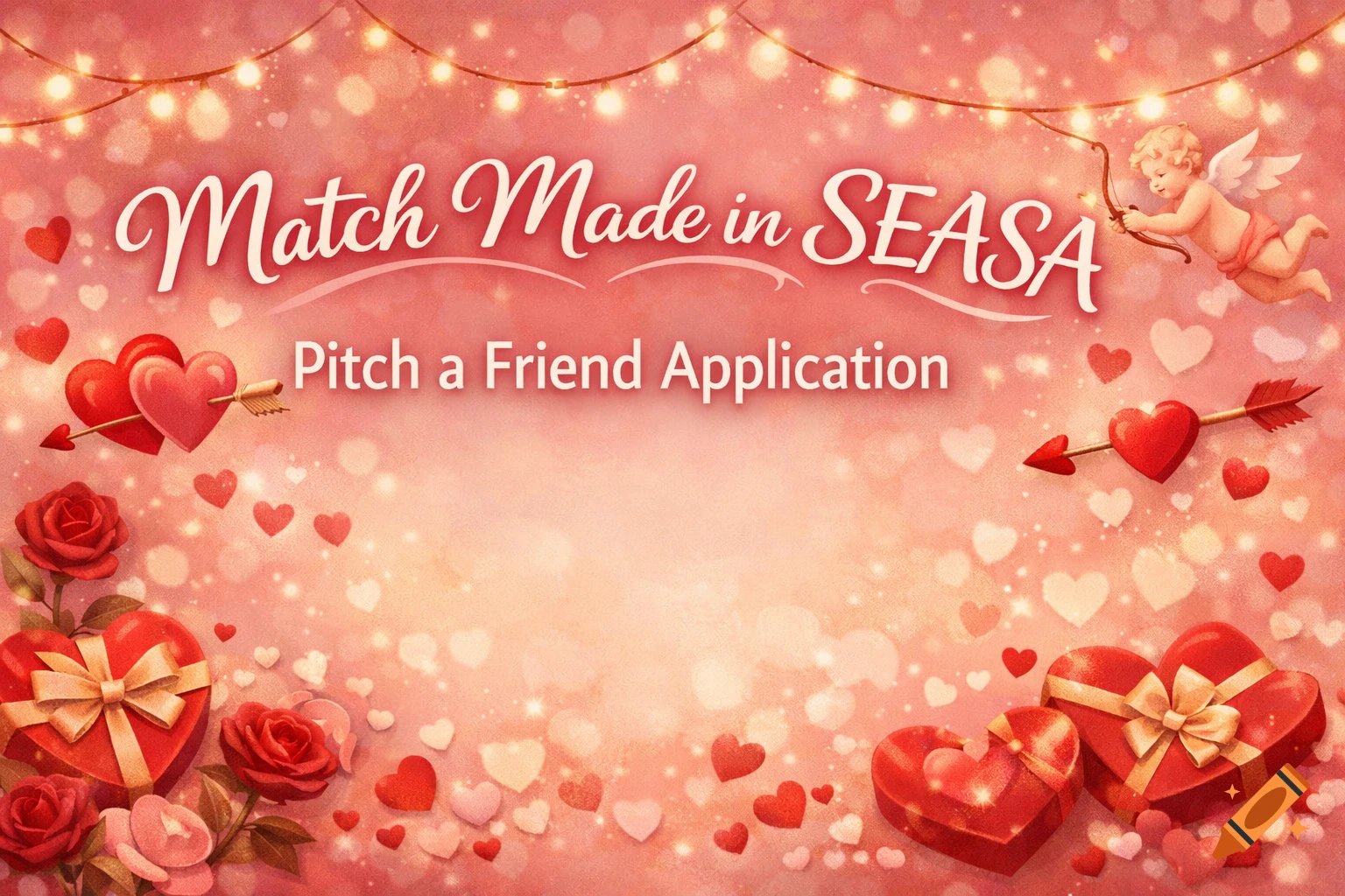 Valentine's Day background with 'Match Made in SEASA' and 'Pitch a ...