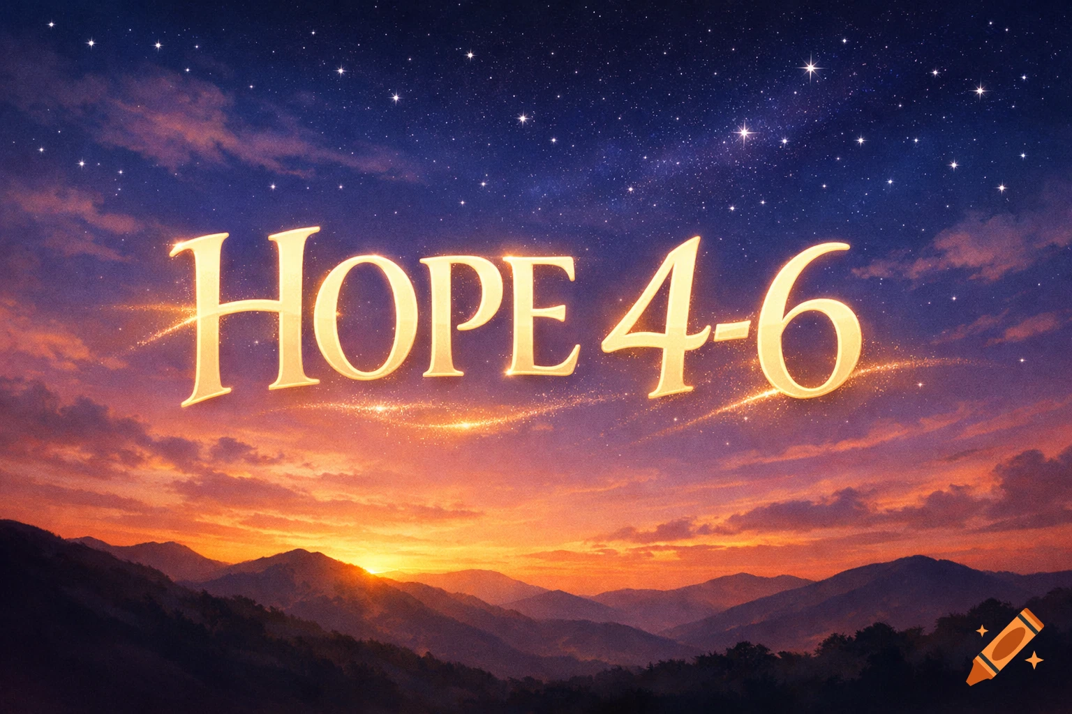 Golden text 'HOPE 4-6' against a sunset mountain landscape with a ...