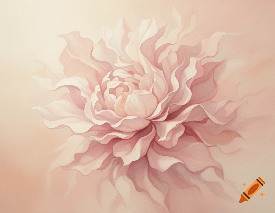 Soft pink and cream abstract painting of a multi-layered flower with ...