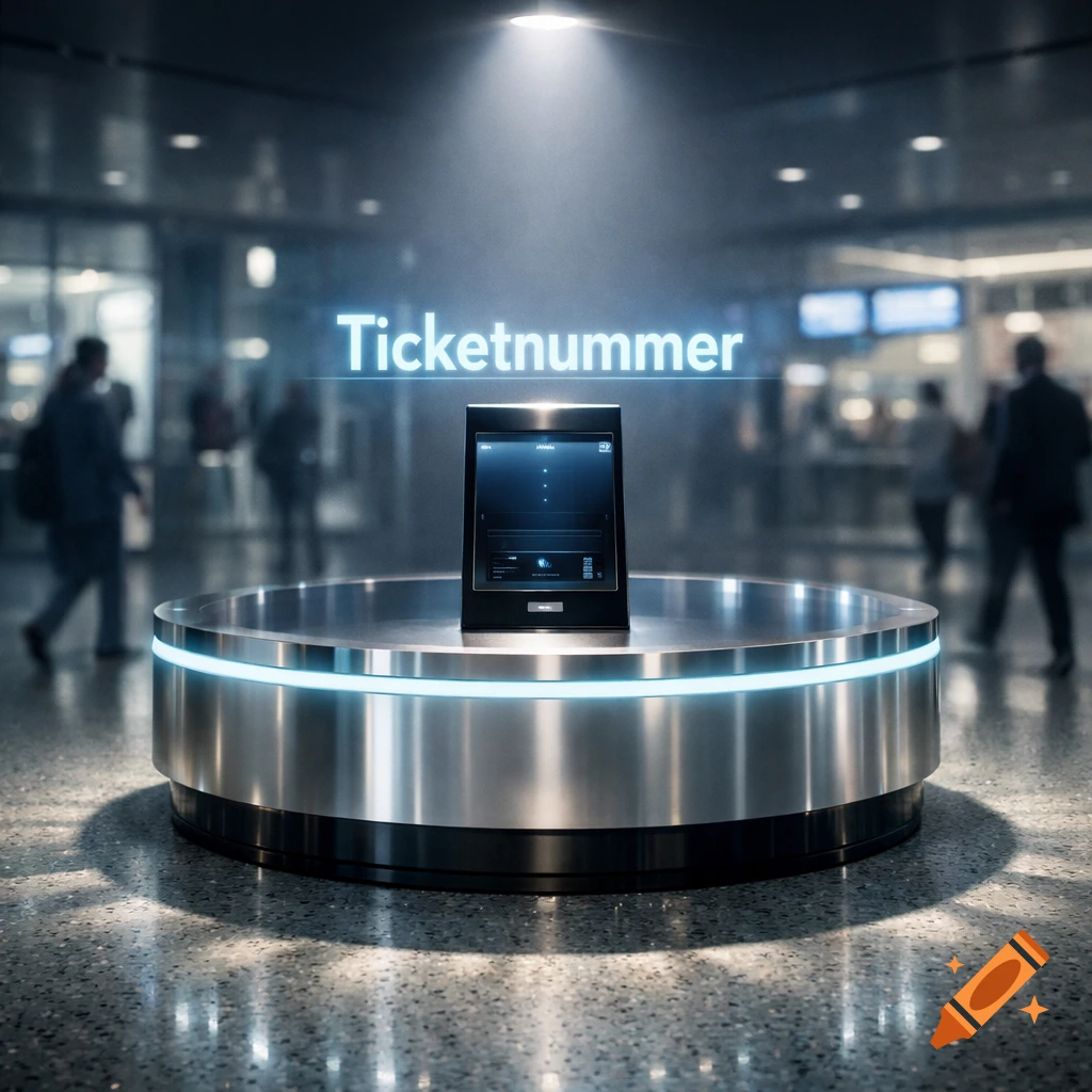 A futuristic self-service kiosk with glowing blue lights stands in a ...