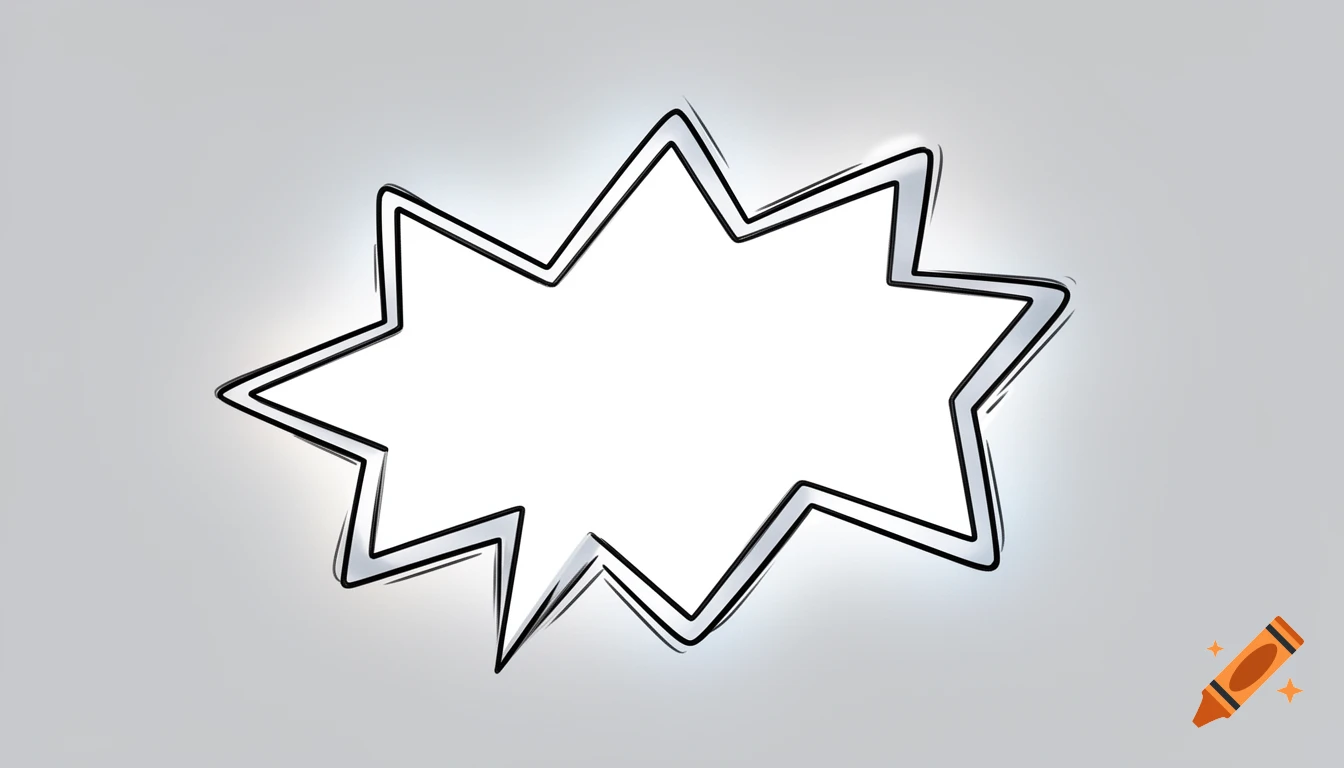 A jagged-edged, star-shaped speech bubble with a black outline and ...
