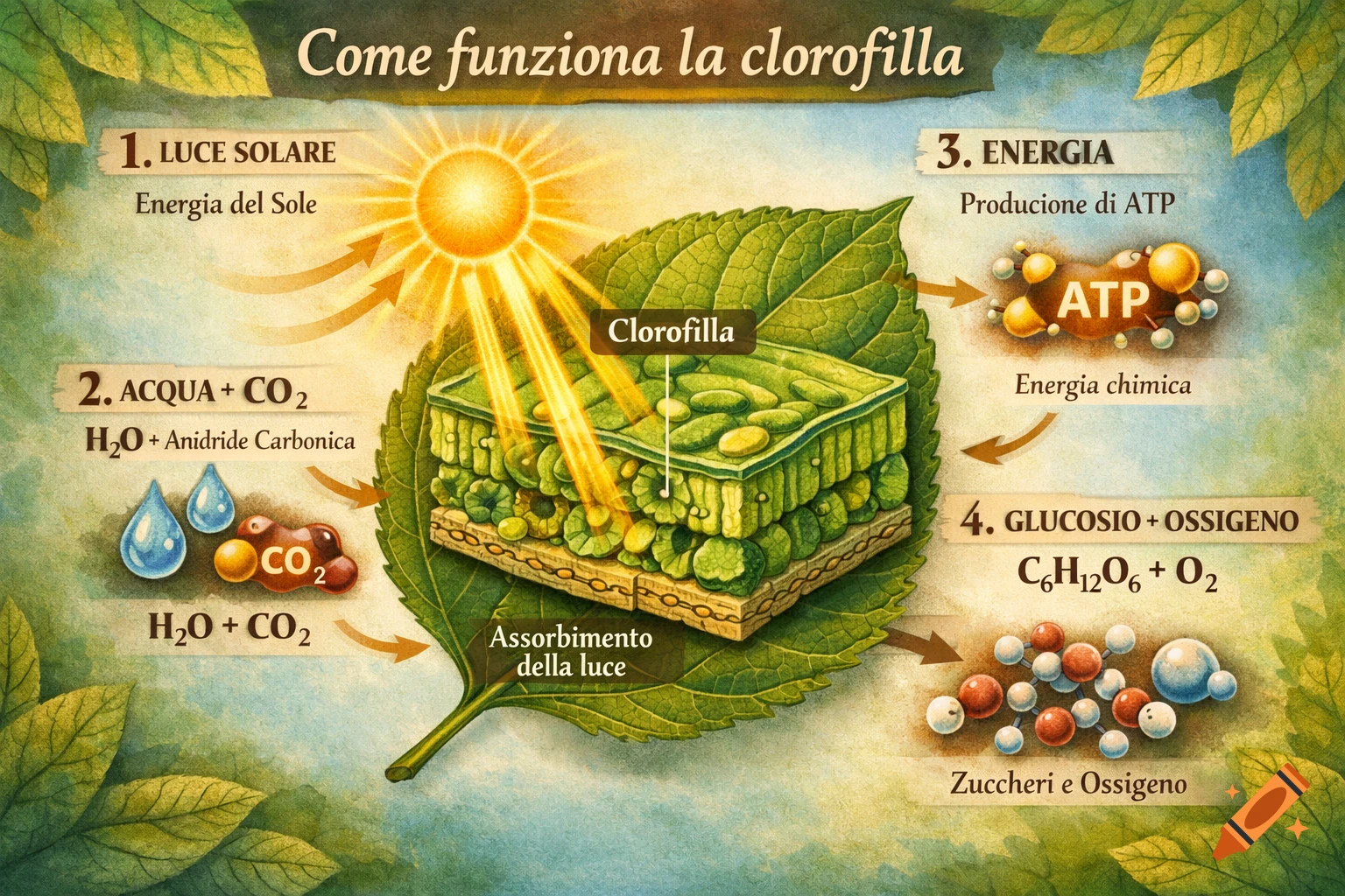 Scientific infographic detailing how chlorophyll works, showing ...