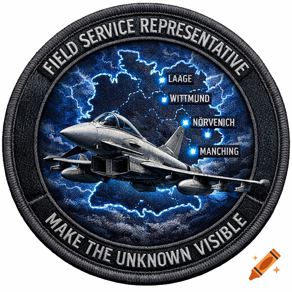 A round, realistic military patch featuring a Eurofighter jet over a ...