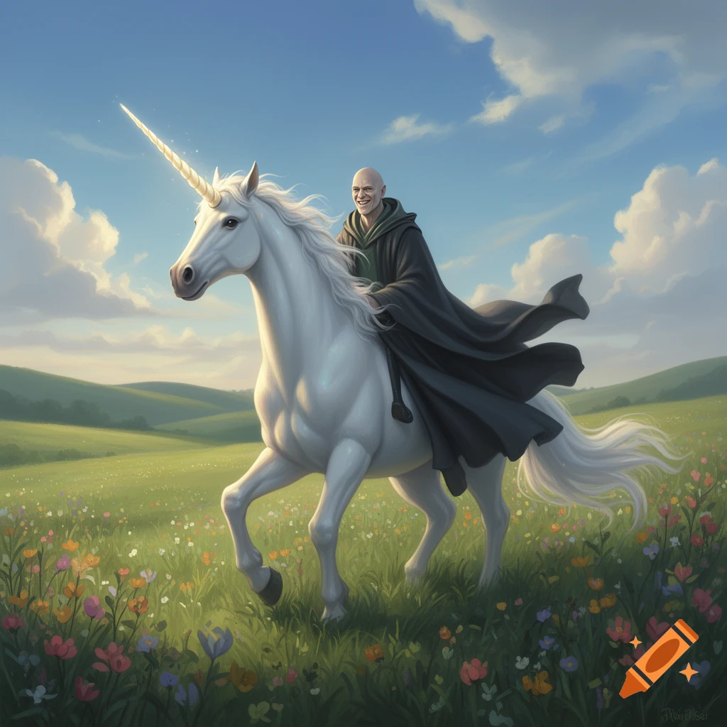 A bald man resembling Voldemort, smiling and wearing a dark cloak ...