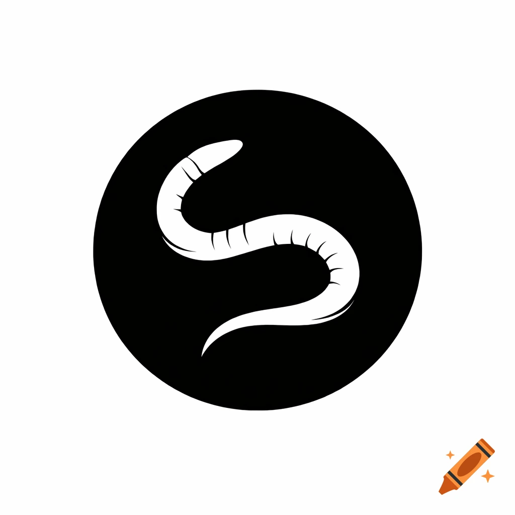 A stylized white worm icon, curved like an S, set against a solid black ...